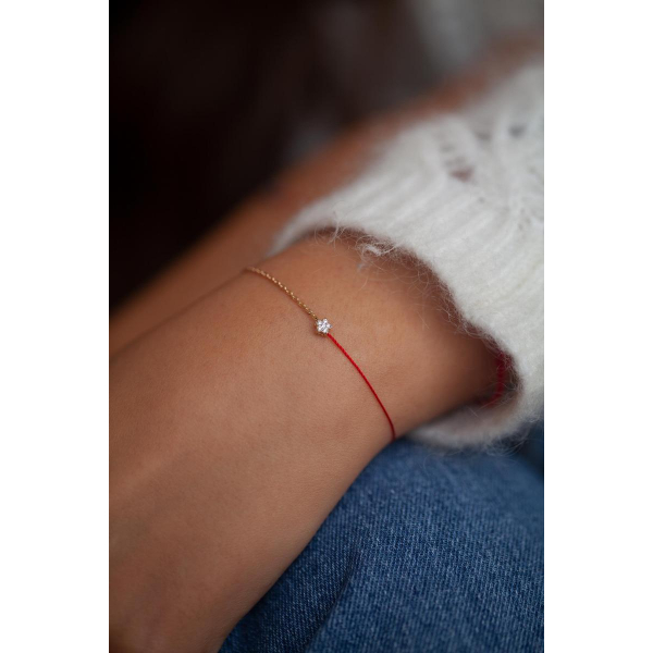 Bracelet Redline Chacha Diamant 0.05 ct Chaîne Or Jaune Fil Rouge